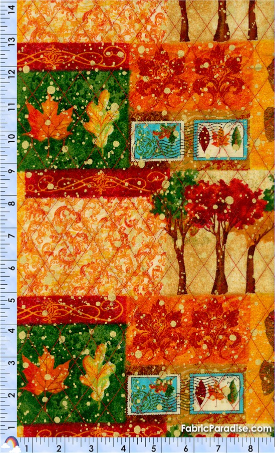 Reversible Quilted Changing Seasons - Gilded Fall Foliage Collage ...