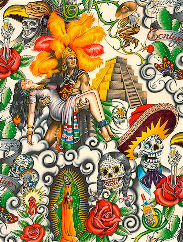 Folklorico - Contigo - Aztec Characters and Symbols on Cream, Ethnic ...