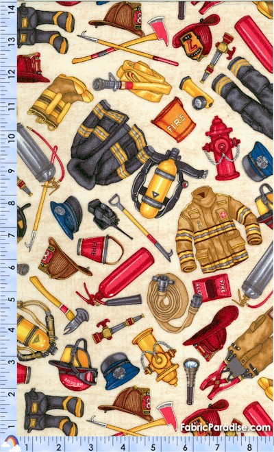 All Fired Up - Tossed Firefighter Equipment on Beige by Dan Morris ...