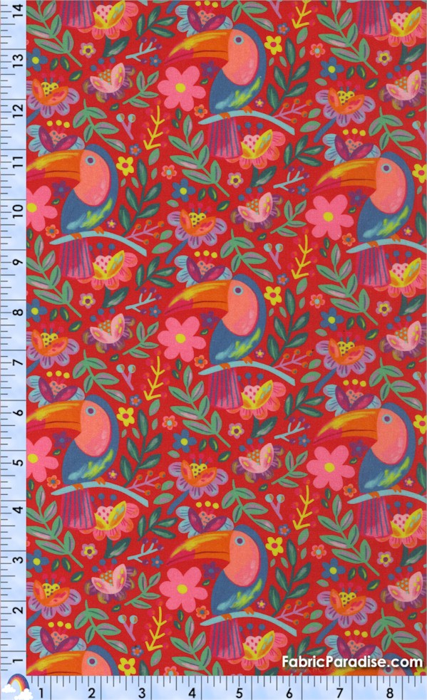 !Viva Mexico! Colorful Toucan and Foliage on Red, Birds, Elkabee's ...